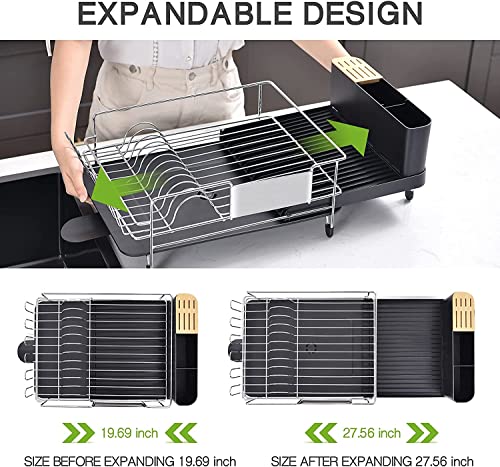 i-Home Drying Rack with Swivel Spout for Kitchen Counter or Sink, Expandable Dish Drainer Rack with Utensil Holder and Cup Holder (WK810439)