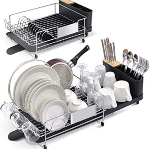 i-Home Drying Rack with Swivel Spout for Kitchen Counter or Sink, Expandable Dish Drainer Rack with Utensil Holder and Cup Holder (WK810439)