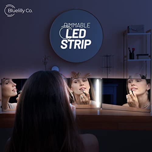 Bluelilly Co. 3 Way Mirror for Makeup & Hair Styling LED Lighted Mirror Portable 360 View Mirror for Braiding