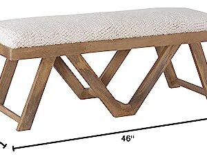 Powell Stained Mango Wood Boho White Berber Boucle Top Halco Bench, 19" Seat Height, Natural