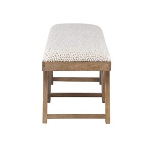 Powell Stained Mango Wood Boho White Berber Boucle Top Halco Bench, 19" Seat Height, Natural