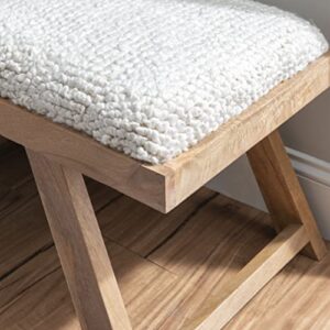 Powell Stained Mango Wood Boho White Berber Boucle Top Halco Bench, 19" Seat Height, Natural