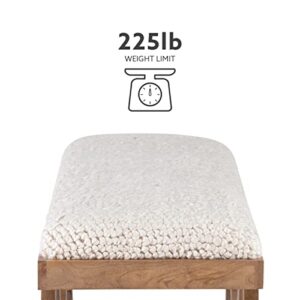 Powell Stained Mango Wood Boho White Berber Boucle Top Halco Bench, 19" Seat Height, Natural