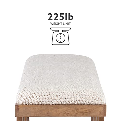 Powell Stained Mango Wood Boho White Berber Boucle Top Halco Bench, 19" Seat Height, Natural