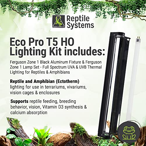 Reptile Systems - Eco T5 High Output Lighting Kit - Dual Reflector Fixture & Ferguson Zone 1 Lamp 2.4% - Full Spectrum UVA & UVB Amphibian & Reptile Lighting - 46 Inch Fixture - 54 Watts