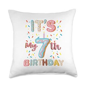 donut birthday party theme gifts decorations birthday 7 yr old girl donut party theme shirt throw pillow, 18x18, multicolor