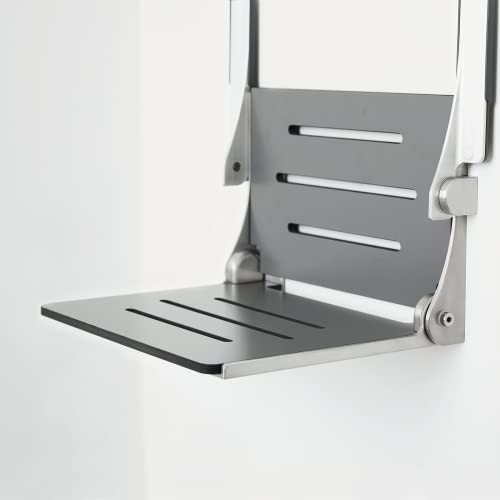 Seachrome Silhouette Comfort Folding Shower Bench Seat with Arms, Grey Seat with Silver Frame (SHAFAR-185155-PGS-S-SL-Sl)