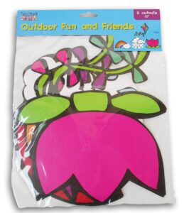 spring bulletin board paper cutouts - kite, rainbow, rain cloud, tulip flower - 8 piece - 10 inches