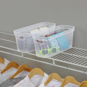 Modern Narrow Organizer Storage Bin, Clear Plastic Household Storage Container for Kitchen Pantry storage, Under Sink Bin, Bathroom/Laundry Room - Made In USA - 2 Pack (Narrow - 15” X 6” X 5”)