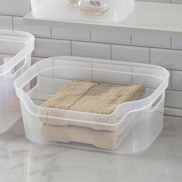 Tribello Plastic Storage Bins, Clear Storage Bins for Pantry - Medium 13” X 9” X 5” Pantry Organization and Storage Bins for Bathroom, Closet Shelves Organizer Bins - Made In USA - 2 Pack