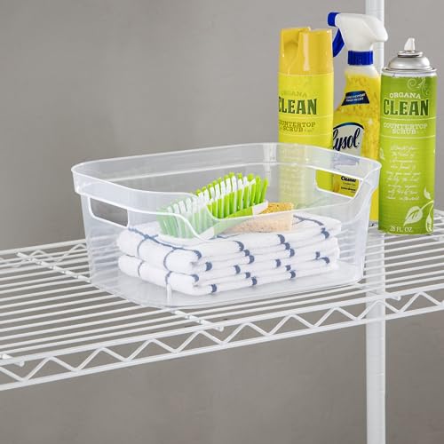 Tribello Plastic Storage Bins, Clear Storage Bins for Pantry - Medium 13” X 9” X 5” Pantry Organization and Storage Bins for Bathroom, Closet Shelves Organizer Bins - Made In USA - 2 Pack