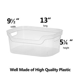 Tribello Plastic Storage Bins, Clear Storage Bins for Pantry - Medium 13” X 9” X 5” Pantry Organization and Storage Bins for Bathroom, Closet Shelves Organizer Bins - Made In USA - 2 Pack