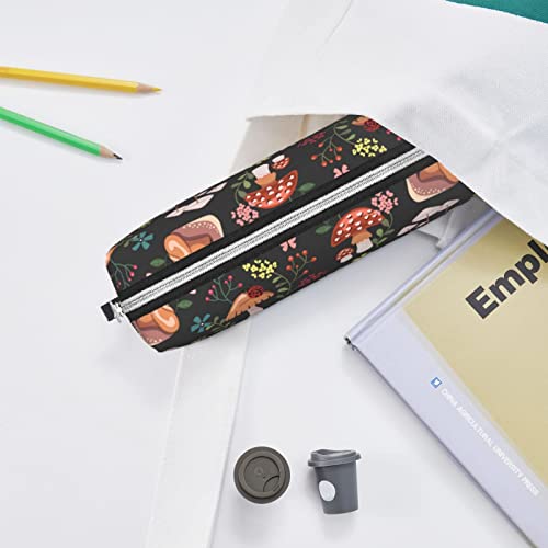 Ykklima Leather Pencil Case - Mushroom Snails Butterfly Flower Pattern, Stationery Bag Pen Organizer Makeup Cosmetic Holder Pouch for School Work Office College