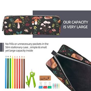 Ykklima Leather Pencil Case - Mushroom Snails Butterfly Flower Pattern, Stationery Bag Pen Organizer Makeup Cosmetic Holder Pouch for School Work Office College