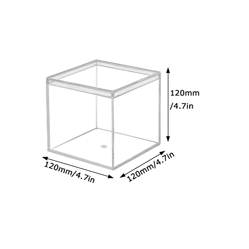 dedoot Clear Acrylic Box with Llid, 4 Pack 4.7x4.7x4.7 inches Clear Plastic Box for Organize, Acrylic Cube Storage Container Drawer Organizer for Vanity Jewelry Accessories, Small Items