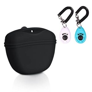 left&right dog clicker training kit,silicone dog training treat pouch and dog clickers,dog treat bag with clicker training for dogs,pet treat bag with convenient magnetic buckle closing and waist clip