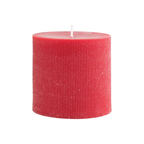 Unscented Pleated Pillar Candle in Powder Finish, Red