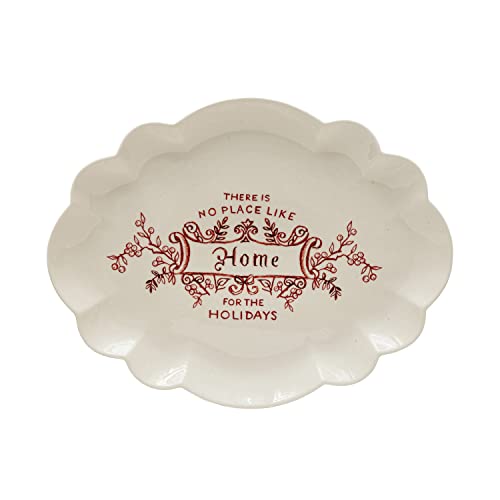 Stoneware Scalloped Platter "There's No Place Like Home", Cream and red