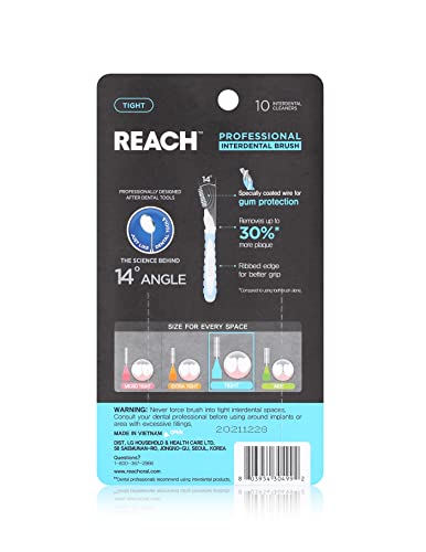 REACH Interdental Brush Tight 1.0mm | Removes up to 30% More Plaque | Special Designed for Gum Protection, PFAS Free | 10 Brushes