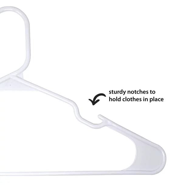 Durable Plastic Notched Clothing Hangers, 10 Pack, White, Set of 5