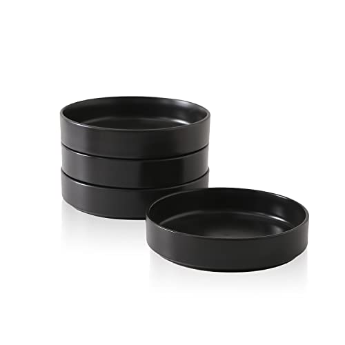 Stone Lain Celina Stoneware 4-Piece Round Pasta Bowl Set, Black