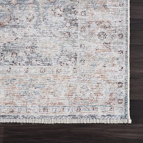 Bloom Rugs Caria Washable Non-Slip 9x12 Rug - Ocean Blue/Brick Area Rug for Living Room, Bedroom, Dining Room and Kitchen - Exact Size: 9' x 12'