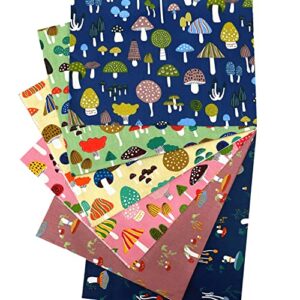 mushroom fabric fat quarters for quilting,cotton printed food pattern fabric bundles 18x22,botanical woodland theme szruizfz (6pcs)