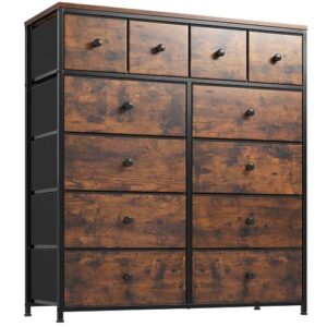 enhomee dresser, dresser for bedroom with 12 drawers, tall dresser with wooden top and metal frame, bedroom dresser dressers & chests of drawers clearance, 40.6" w x 11.7" d x 43.7" h, rustic brown