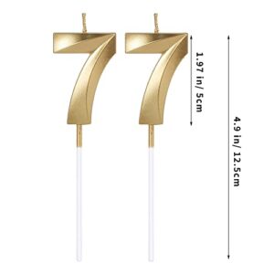 Gold 77th Birthday Candles for Cakes, Number 77 Candle Cake Topper for Party Anniversary Wedding Celebration Decoration