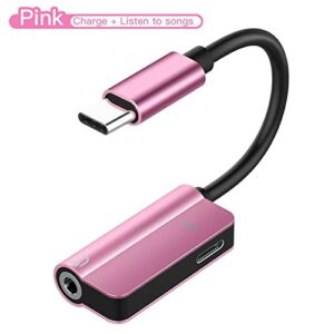 1Pc USB Type C to 3.5mm Jack Type C Audio Splitter Headphone Cable Earphone Aux 3.5 Adapter Charger USB-C (Pink, One Size)