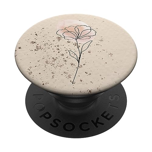 Abstract Line Art Boho Poppy Flower Minimalistic Beige PopSockets Standard PopGrip