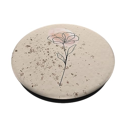 Abstract Line Art Boho Poppy Flower Minimalistic Beige PopSockets Standard PopGrip