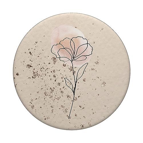 Abstract Line Art Boho Poppy Flower Minimalistic Beige PopSockets Standard PopGrip