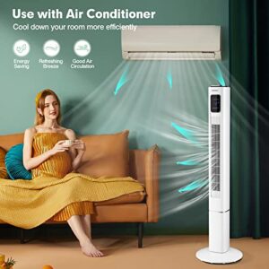 COSTWAY Tower Fan with Remote Control, 48-Inch Height Standing Floor Fan with 80˚ Oscillating, 15H Timer, 3 Modes & 3 Speeds, Portable Quiet Bladeless Fan for Bedroom Living Room Office, White