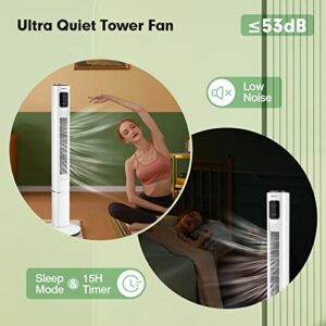 COSTWAY Tower Fan with Remote Control, 48-Inch Height Standing Floor Fan with 80˚ Oscillating, 15H Timer, 3 Modes & 3 Speeds, Portable Quiet Bladeless Fan for Bedroom Living Room Office, White