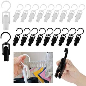 40 pcs super strong plastic swivel hooks clip, 720°swivel hanging hooks home swivel laundry clips curtain clips clothes pins for storaging clotheshat, 4.13 inches (black+white)