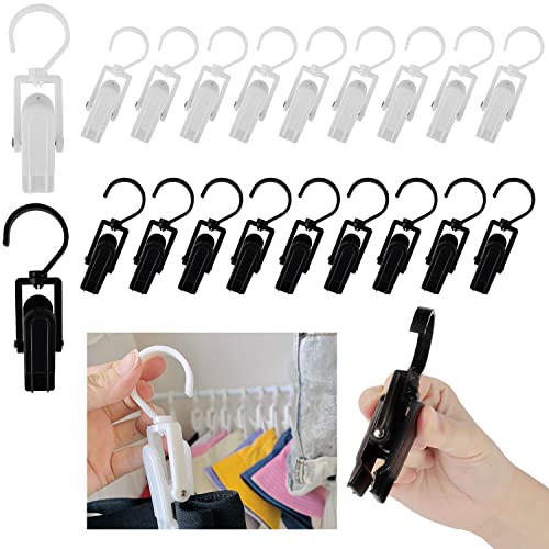 40 PCS Super Strong Plastic Swivel Hooks Clip, 720°Swivel Hanging Hooks Home Swivel Laundry Clips Curtain Clips Clothes Pins for Storaging ClothesHat, 4.13 Inches (Black+White)