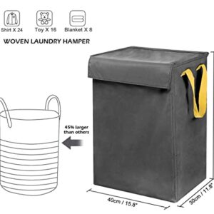 Laundry Basket,Collapsible Tall Large Dirty Clothes Laundry Hamper,Organizer Storage Bins with Carry Handles,Large Dirty Clothes Hamper For Bedroom Clothes Toys Storage with Support Stick,Lid,75L