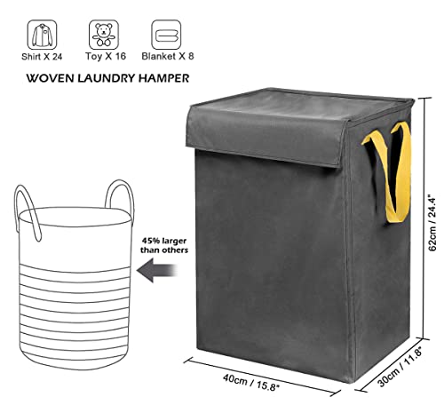 Laundry Basket,Collapsible Tall Large Dirty Clothes Laundry Hamper,Organizer Storage Bins with Carry Handles,Large Dirty Clothes Hamper For Bedroom Clothes Toys Storage with Support Stick,Lid,75L