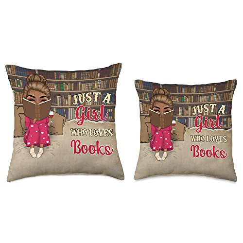 Reading Chibi Girl Just A Woman Who Loves Books Throw Pillow, 16x16, Multicolor