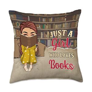 reading chibi girl just a woman who loves books throw pillow, 18x18, multicolor