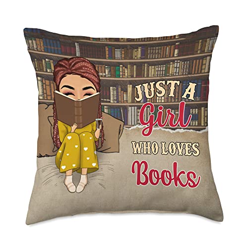 Reading Chibi Girl Just A Woman Who Loves Books Throw Pillow, 18x18, Multicolor