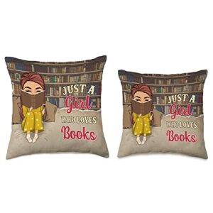 Reading Chibi Girl Just A Woman Who Loves Books Throw Pillow, 18x18, Multicolor