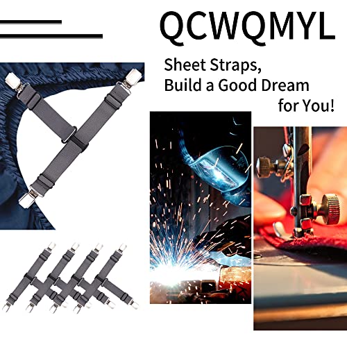 QCWQMYL Fitted Sheet Straps 4 PCS Sturdy Bed Sheet Clips Keeping Sheets in Place Sheet Suspenders Fitted Sheet Clips Grey