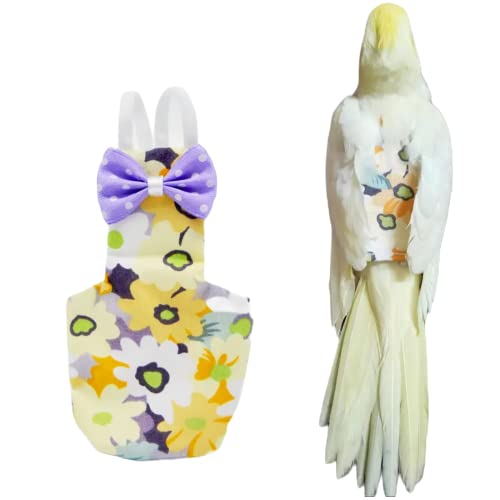 Bird Flight Suits Diapers, Parrot Flight Suits Diapers for Monk Parakeets, Cockatiels Flight Suits, Parrot Clothes, Bird Training Nappy Suit Liners Clothes (Medium,Yellow-A)