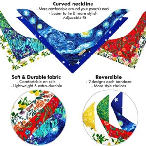 Reversible Dog Bandanas. Soft & Durable Fabric Bibs Kerchief Scarfs. Curved Neckline & Adjustable Fit. Designs for Boys & Girls for Small Medium Large Breed. Essential Pet Accessories