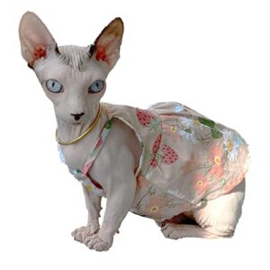 sphynx cat summer clothes cute soft tank top fruit pattern cotton vest kitten shirts for sphynx, cornish rex, devon rex, peterbald (l（7.3-9.7lbs）, big strawberry)