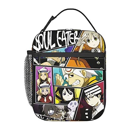 Anime Lunch Bag Soul Eater Pattern Waterproof Lunch Boxes Insulated Tote Meal Box Reusable Lunch Bags, Black, One Size