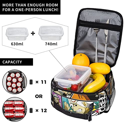 Anime Lunch Bag Soul Eater Pattern Waterproof Lunch Boxes Insulated Tote Meal Box Reusable Lunch Bags, Black, One Size