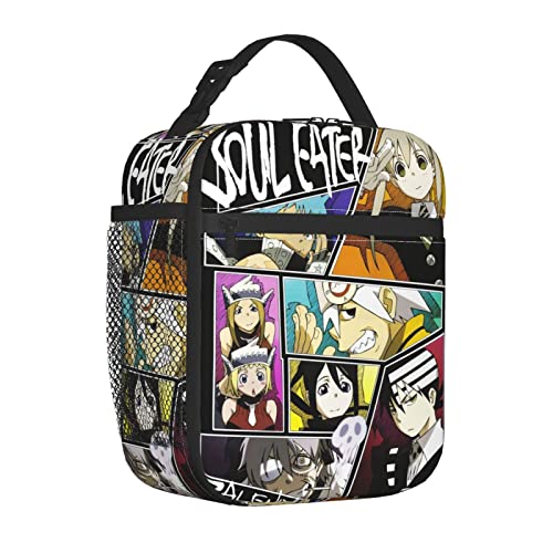 Anime Lunch Bag Soul Eater Pattern Waterproof Lunch Boxes Insulated Tote Meal Box Reusable Lunch Bags, Black, One Size